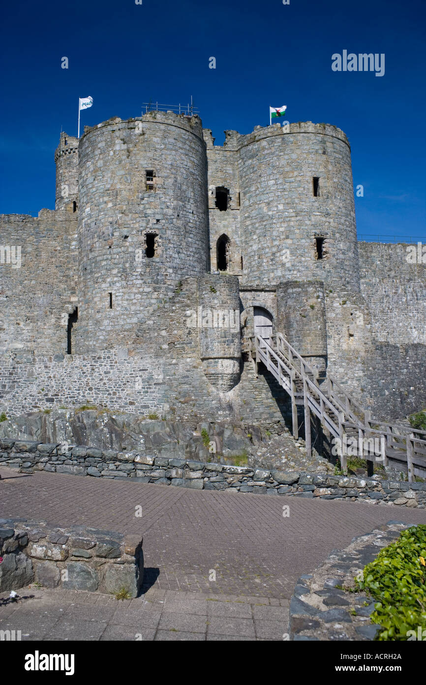 Harlech Castle main gate and tower North Wales Stock Photo - Alamy