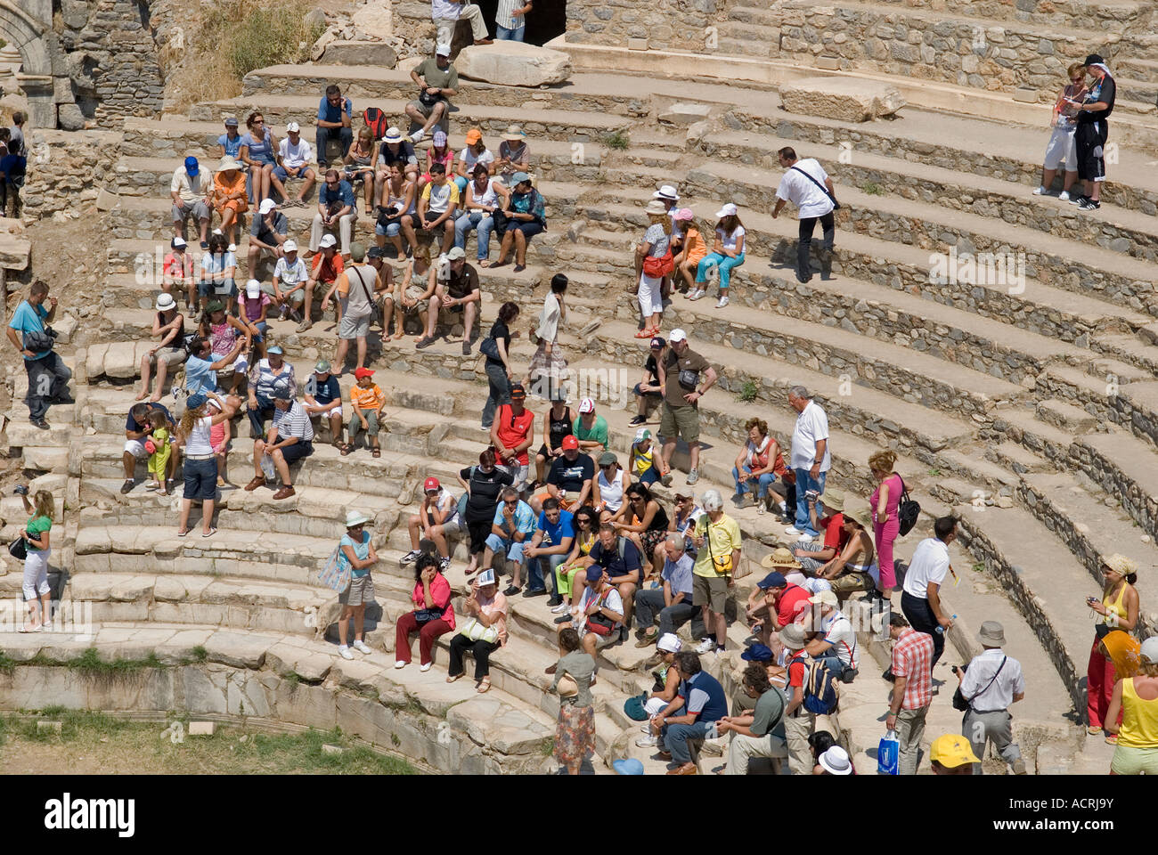 Small amphitheater with tourists, Ephesus, Selcuk, Turkey Stock Photo ...