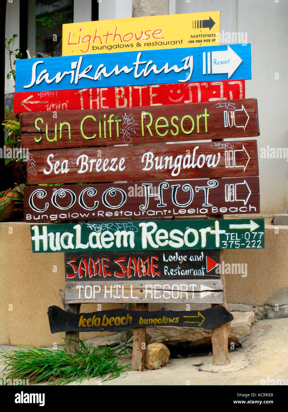 Resort bungalow and chalet signs in Hat Rin village Ko Pha Ngan island ...