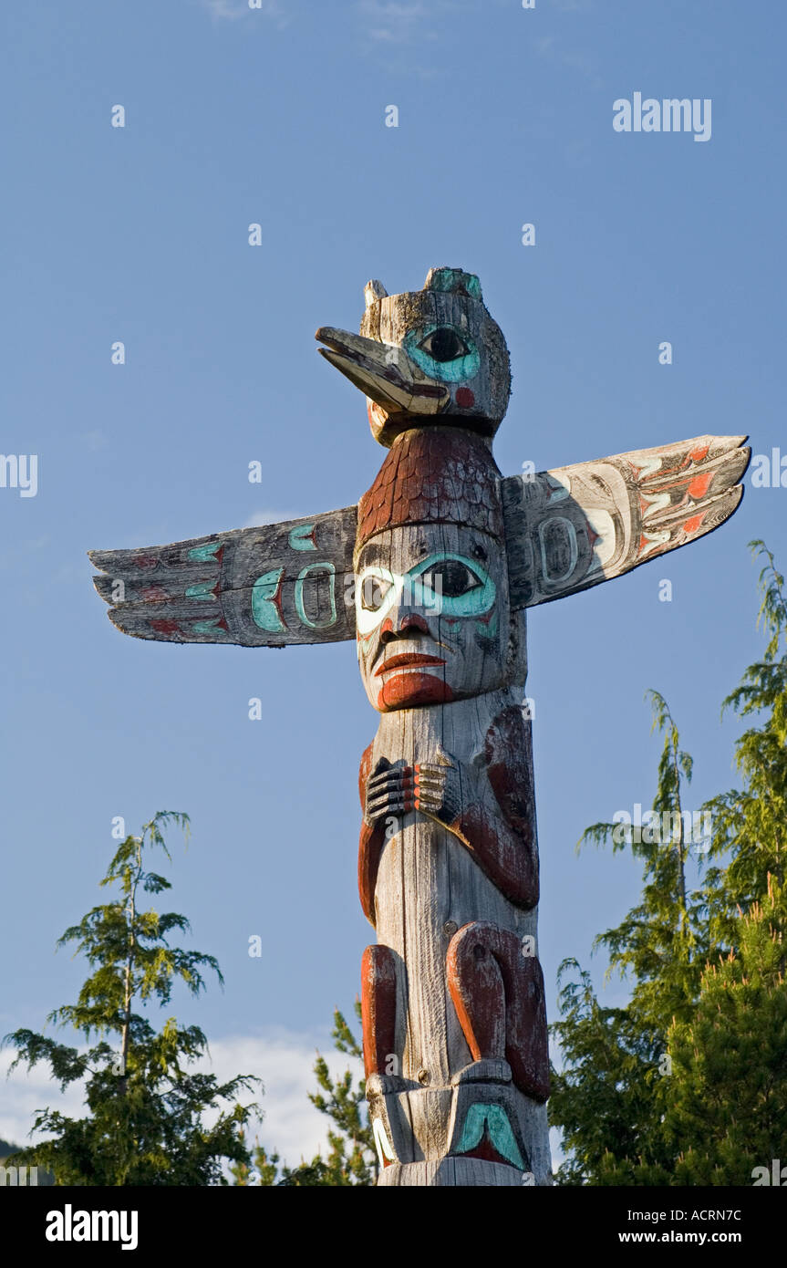 Tlingit totem pole at Saxman Totem Park Ketchikan Alaska Stock Photo ...
