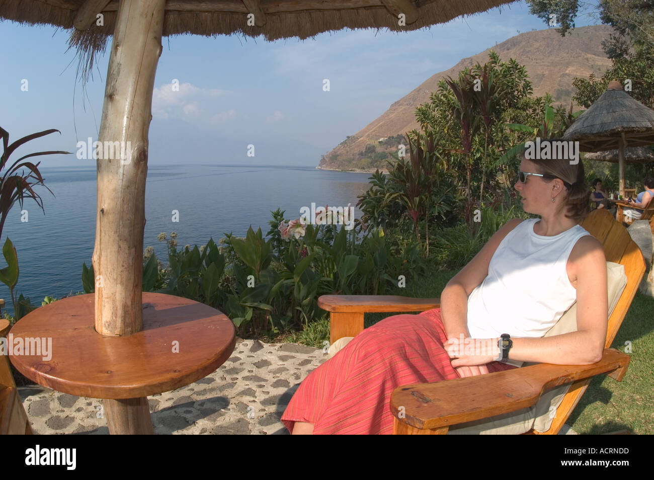 Wende Valentine relaxes in the garden of Arc de Noe near Panajachel on ...