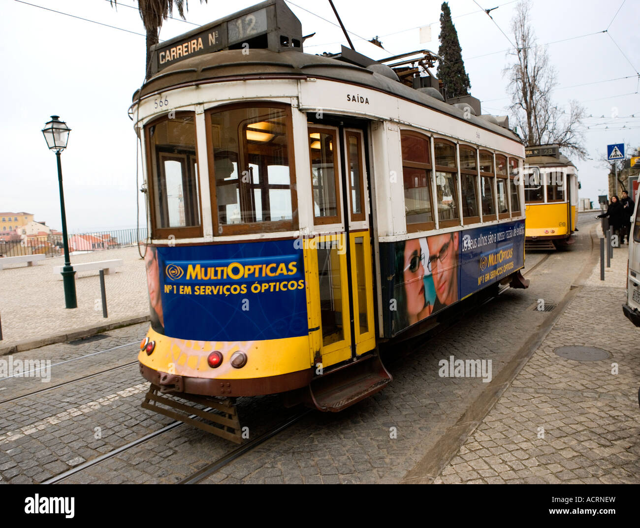 Tram on a tramway line Lisbon Portugal Stock Photo - Alamy