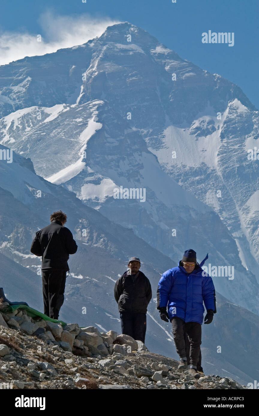 Trekkers at Rongbuk Basecamp on the North Side of Mount Everest, Tibet ...