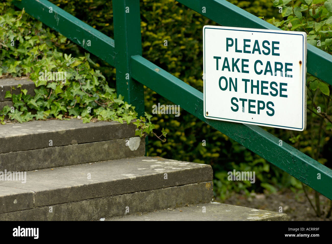 Warning sign Please Take Care On These Steps Stock Photo - Alamy