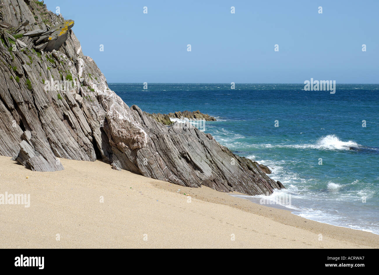 Slate cliff at the beach Slapton Sands South Devon England Stock Photo ...