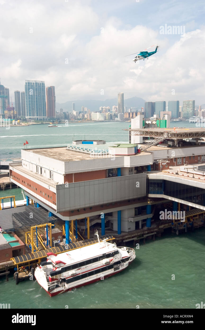 Helicopter takeoff as Jetfoil arrives at Shun Tak Hong Kong to Macau ...