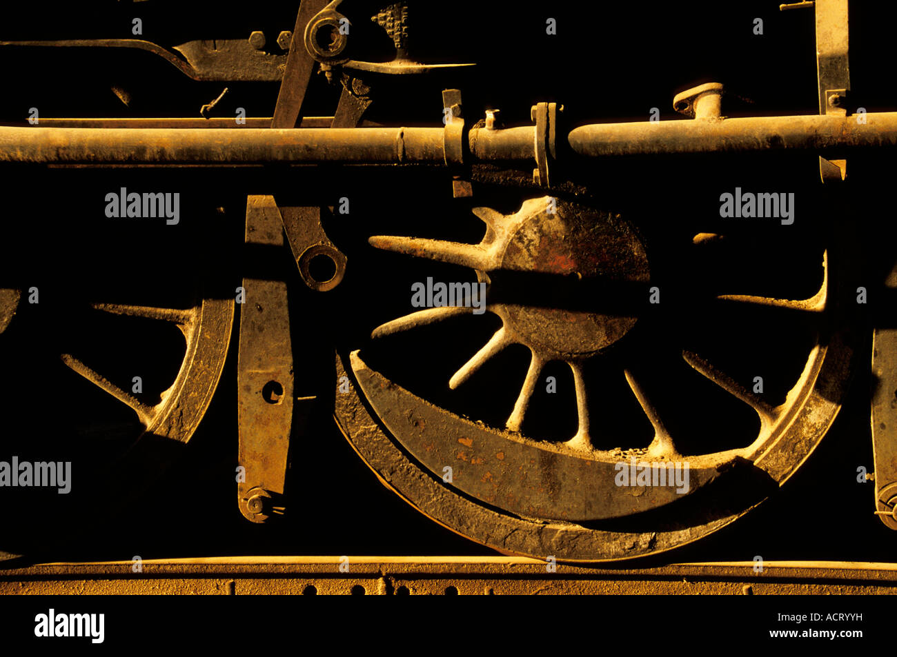 The large metal wheel of a steam train in Johannesburg Train station ...