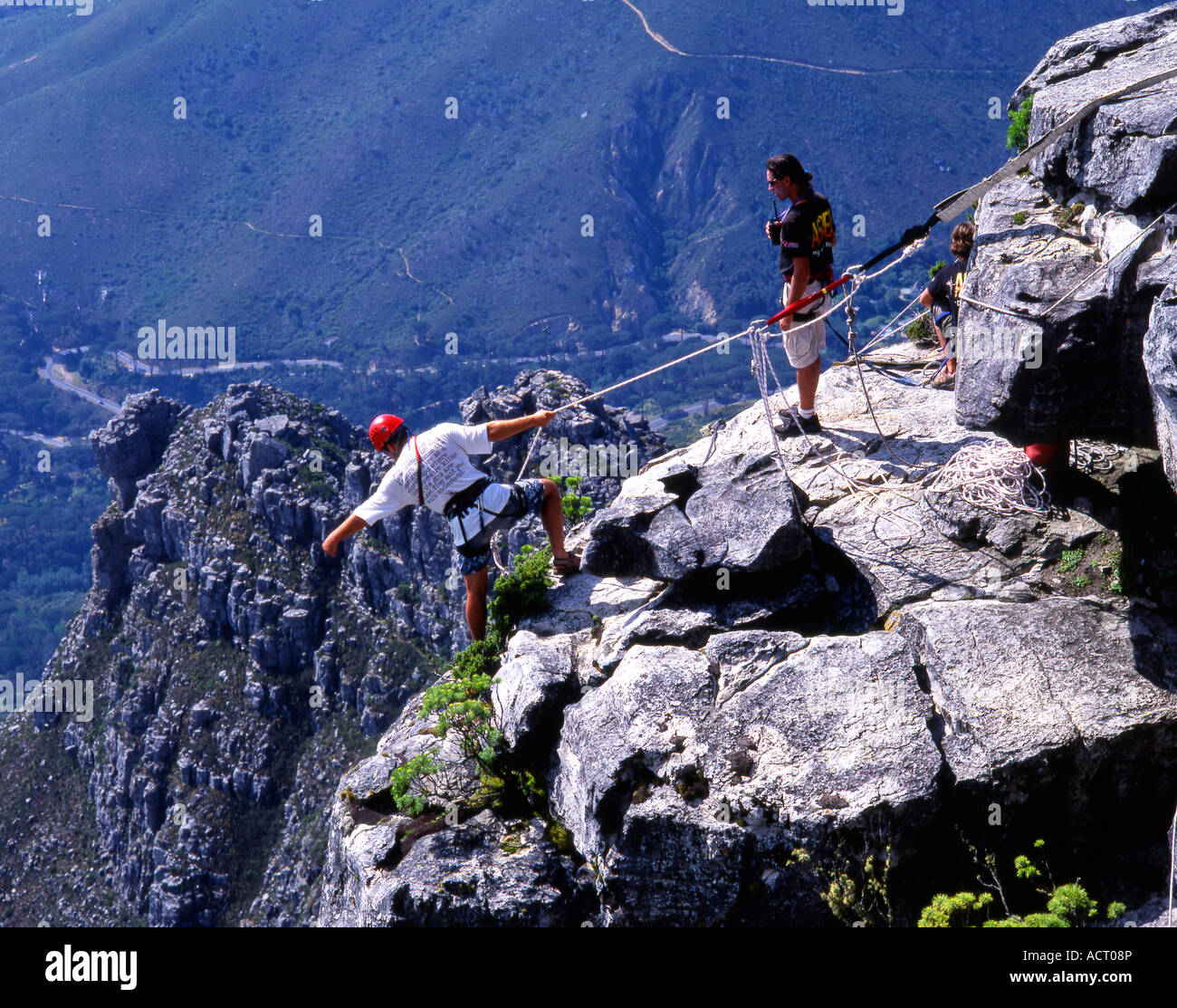 Abseiling on Table Mountain Cape Town Western Cape South Africa Stock ...