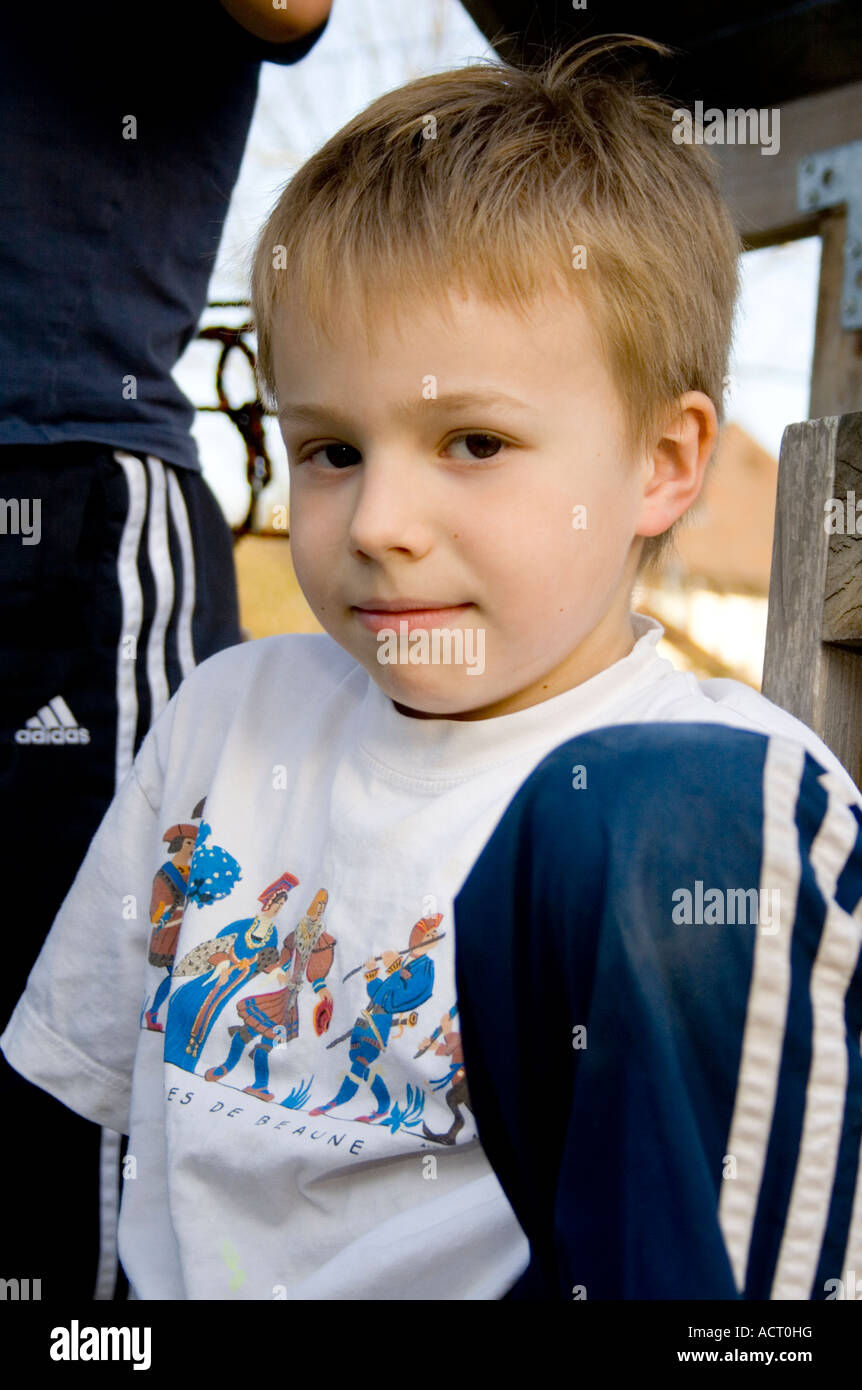 Self-assured smug boy age 7. "St Paul" Minnesota USA Stock Photo - Alamy