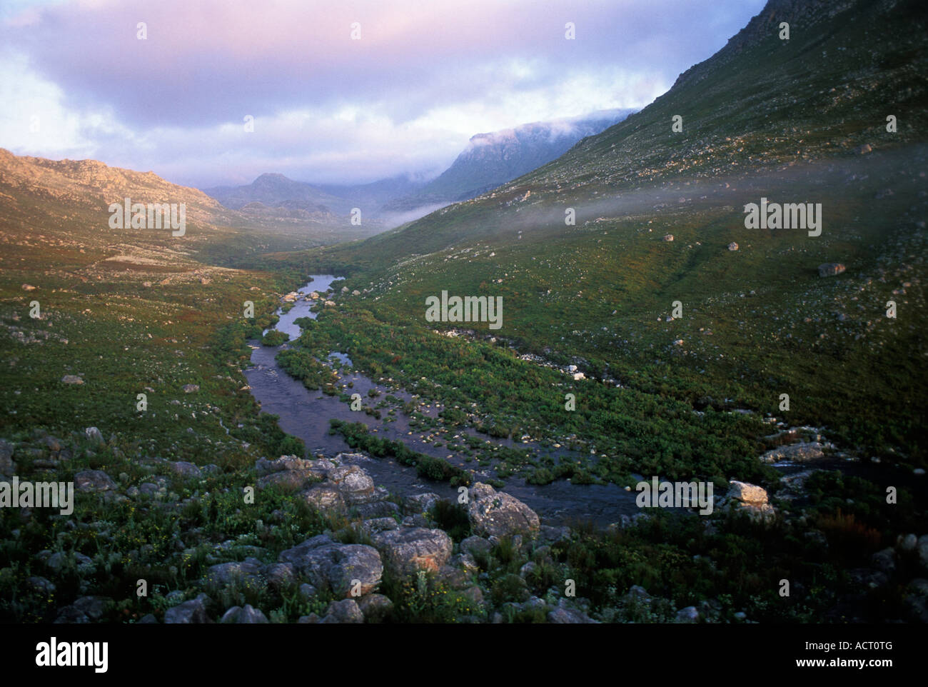 View of Palmiet River mountains in background Kogelberg Nature Reserve ...