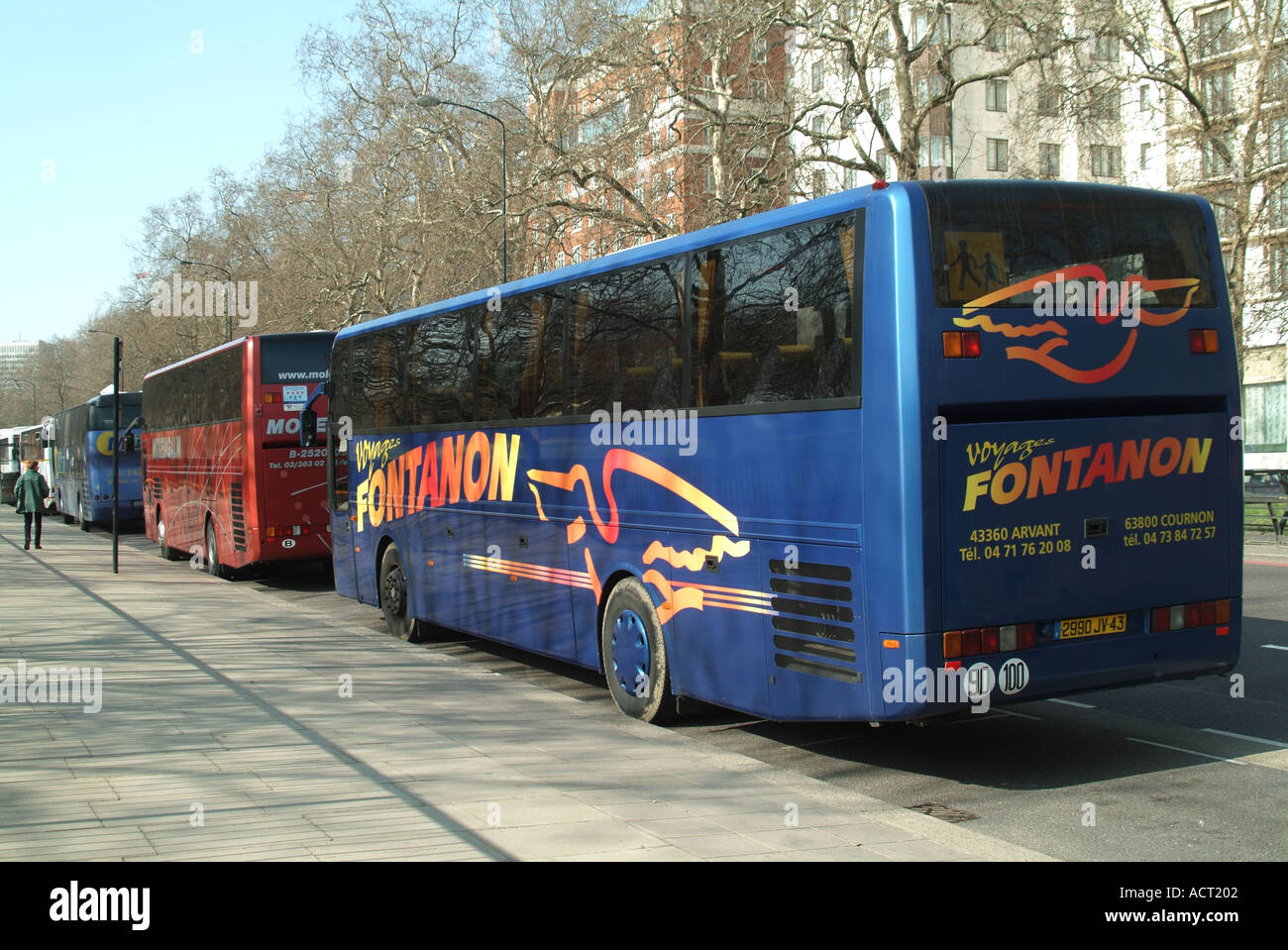 Park Lane Hyde Park long line of continental tourist coaches parked ...