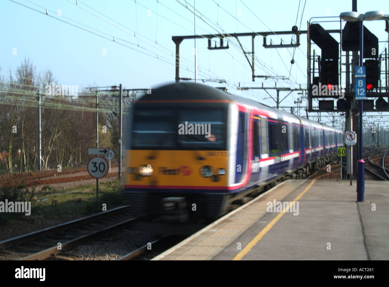Shenfield railway station platform with First Great Eastern railway ...