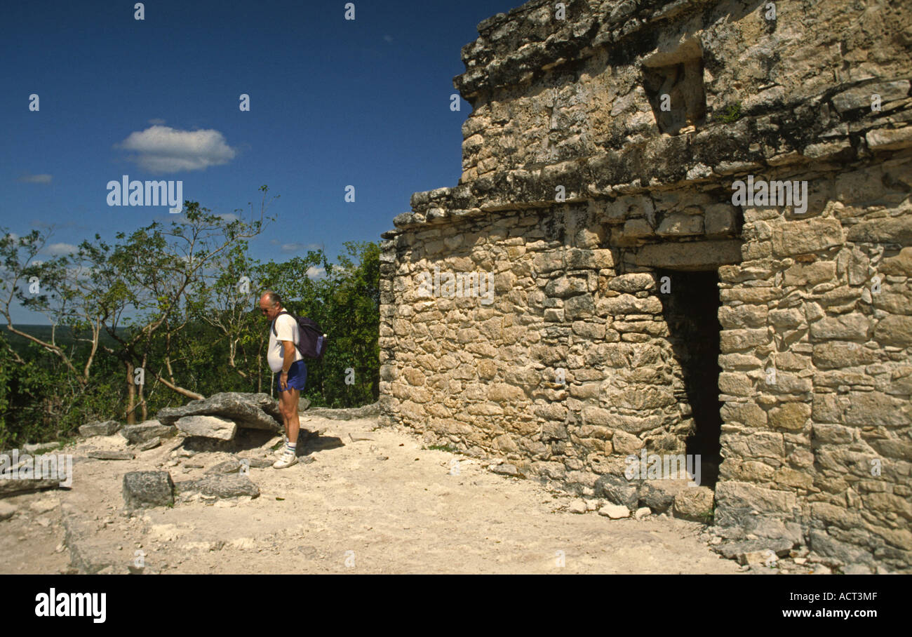 On the top of Nohoch Mul pyramid in Coba Mexico Central America Stock ...