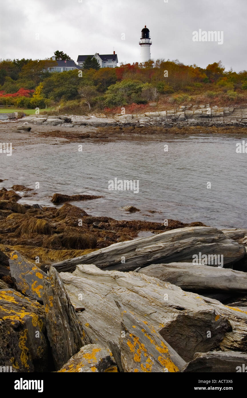 Cape Elizabeth Lighthouse and Rocky Coastline Near Cape Elizabeth Maine ...