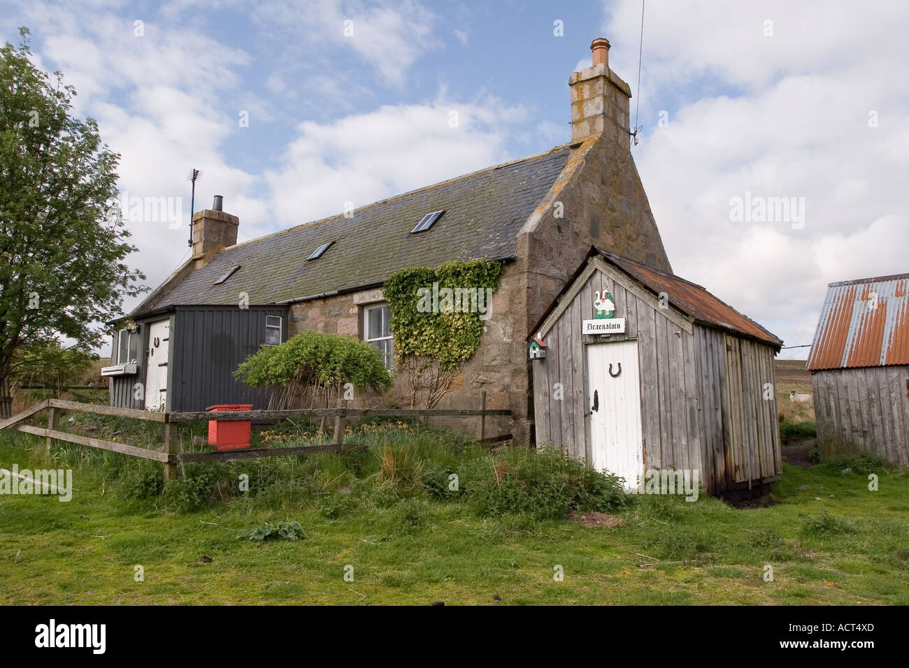 Traditional stone built Scottish croft, steading or cottage on remote ...