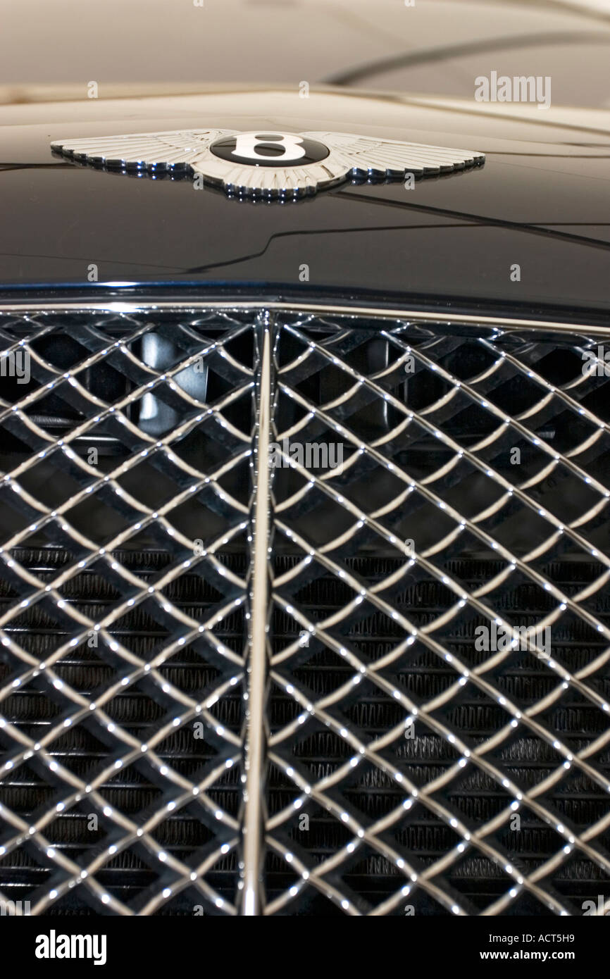 Bentley Continental bonnet marque and radiator grille Stock Photo - Alamy