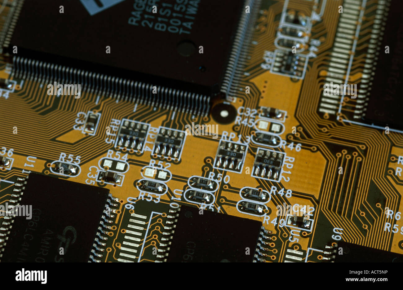 Close up of a integrated circuit board showing micro electronic ...