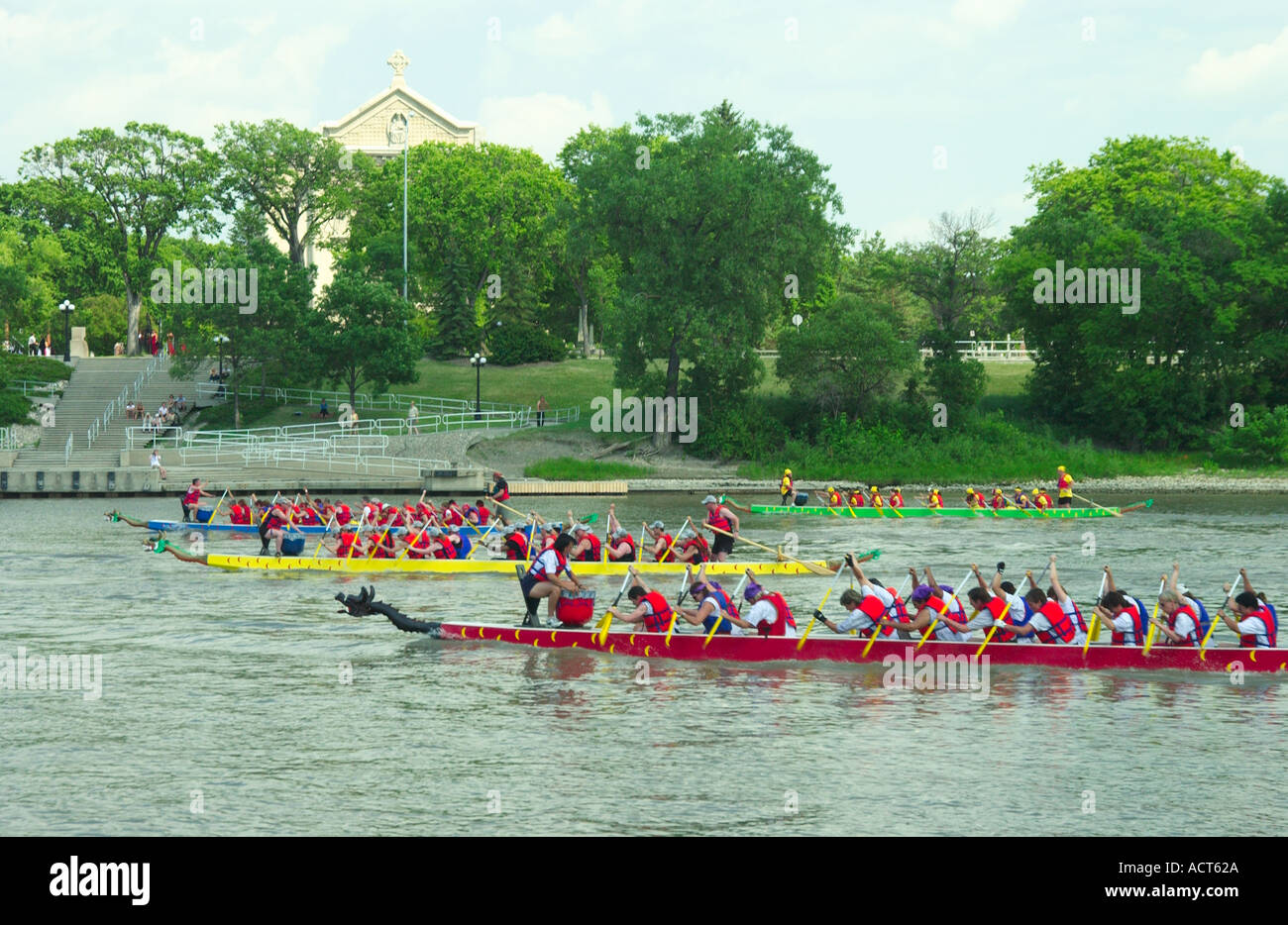 Dragon boat racing at the Dragon Boat Festival in Winnipeg Manitoba ...