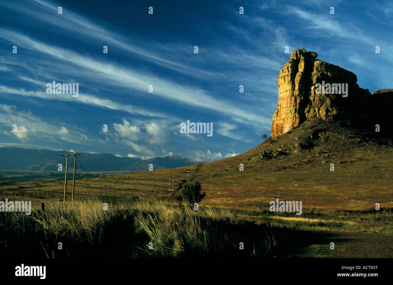 Sandstone outcrop and dramatic clouds Fouriesburg South Africa Stock ...