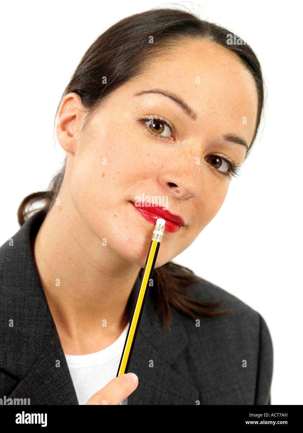 Young Woman Thinking Model Released Stock Photo - Alamy