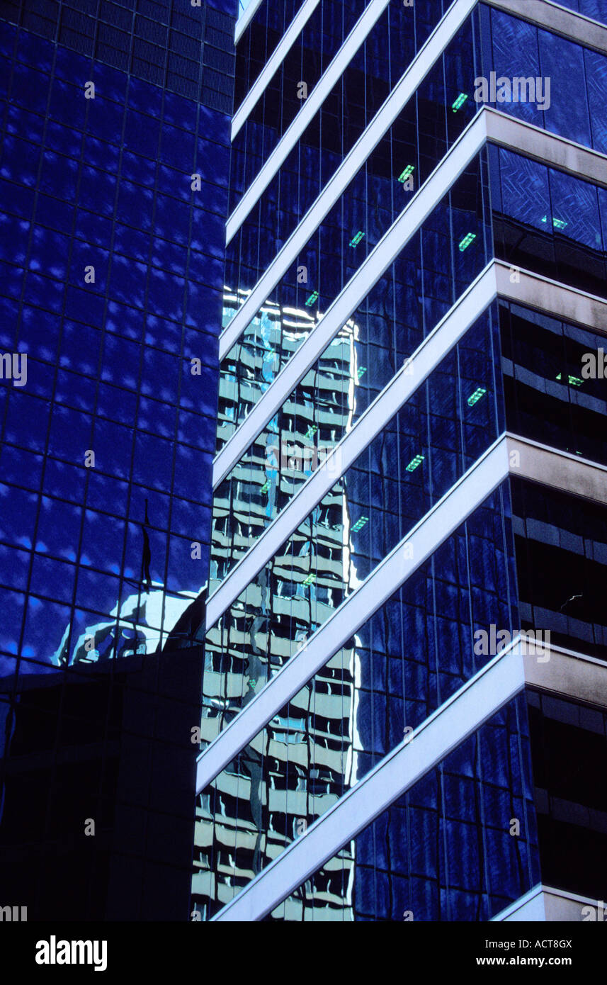The facade and reflection of high rise buildings in the banking quarter ...