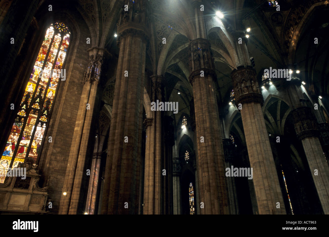 Ornate altar and columnar structure making up the interior of Milan ...