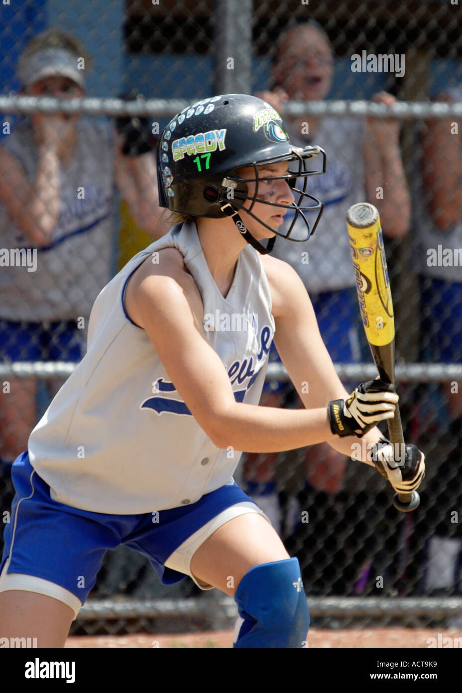 Softball batter at plate preparing to bunt Stock Photo - Alamy