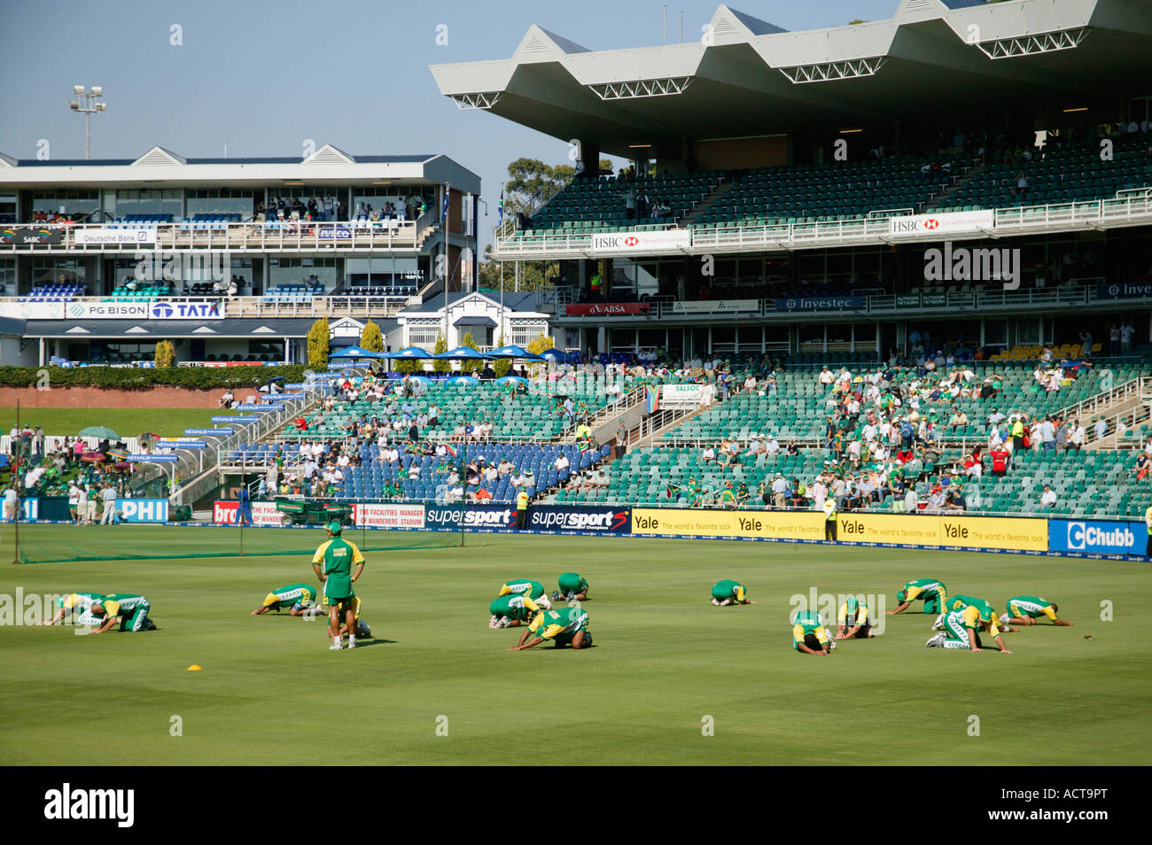 The Proteas cricket team warming up before the start of play at the ...