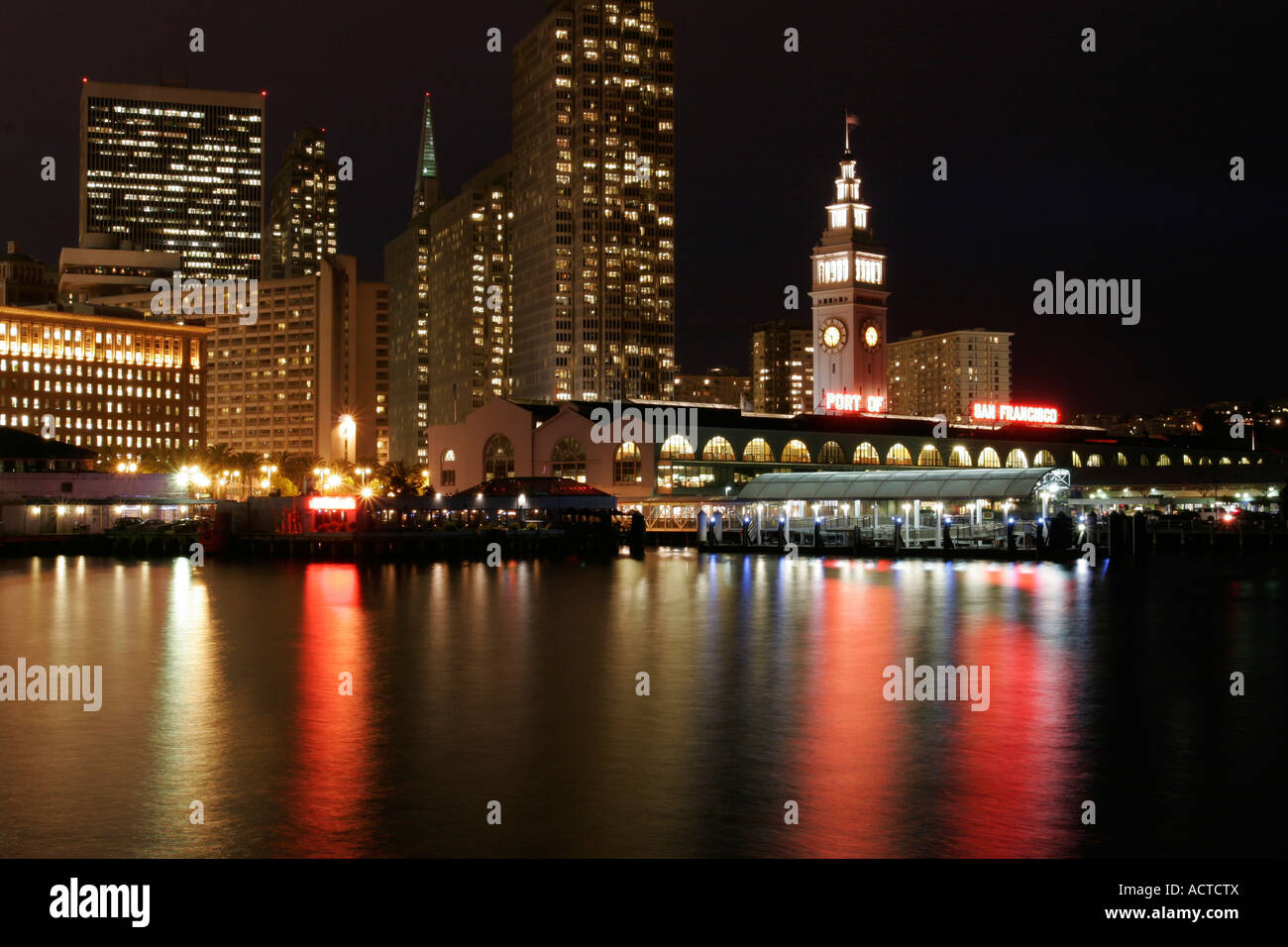 Ferries Building illuminated at night San Francisco California Stock ...