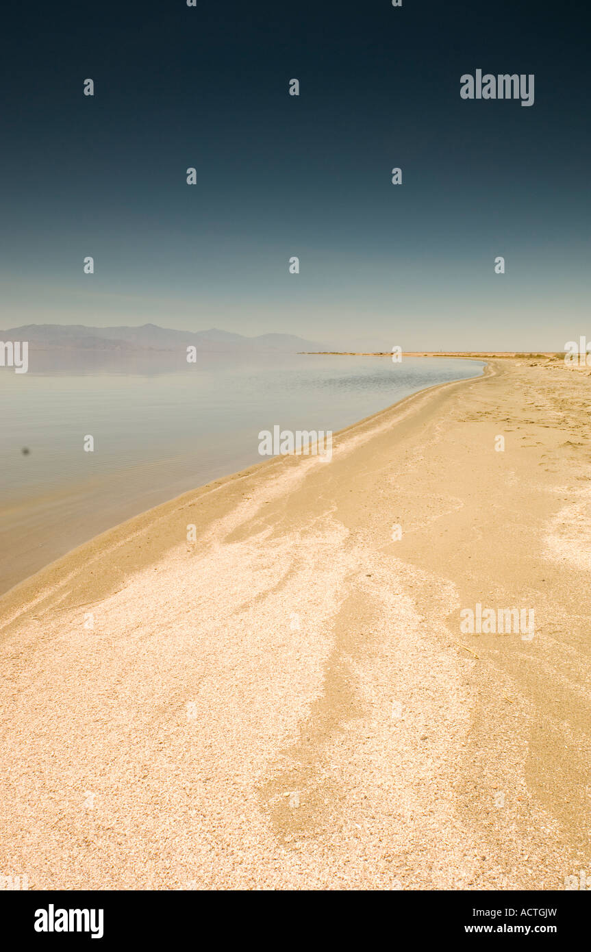 THE SHORELINE OF THE SALTON SEA BOMBAY BEACH WITH MOUNTAINS IN ...
