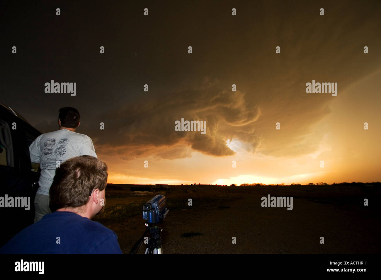 Storm chasers watch a developing wall cloud in central Kansas Stock ...