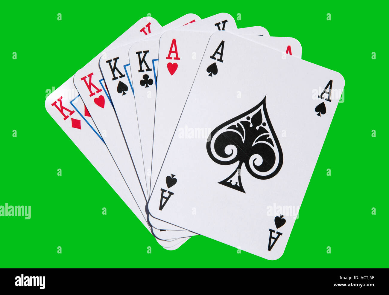 Playing cards on green background Stock Photo - Alamy
