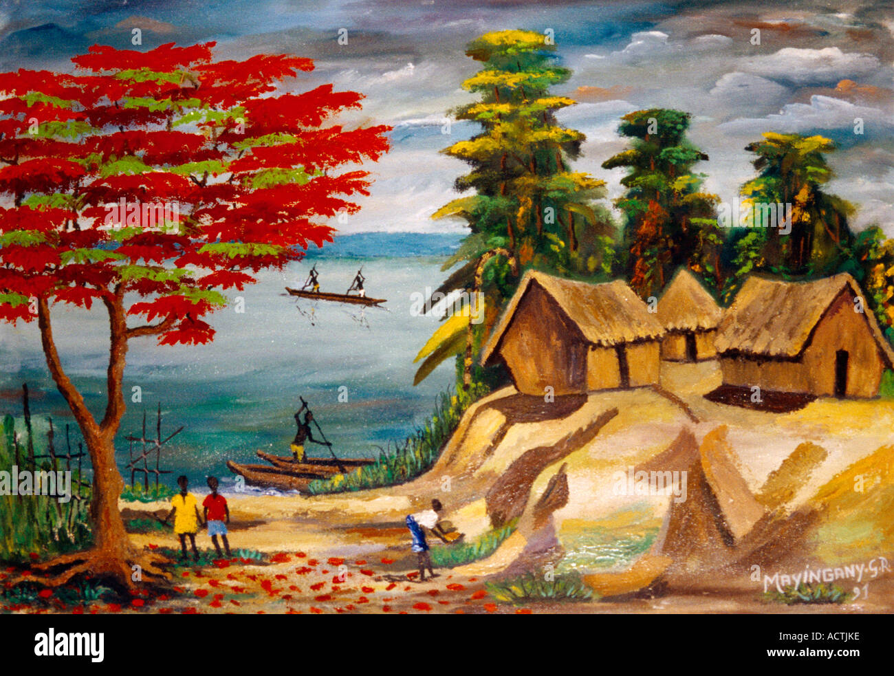 Painting Zaire Landscape Sea Flame Tree And People Expo 92 Seville ...