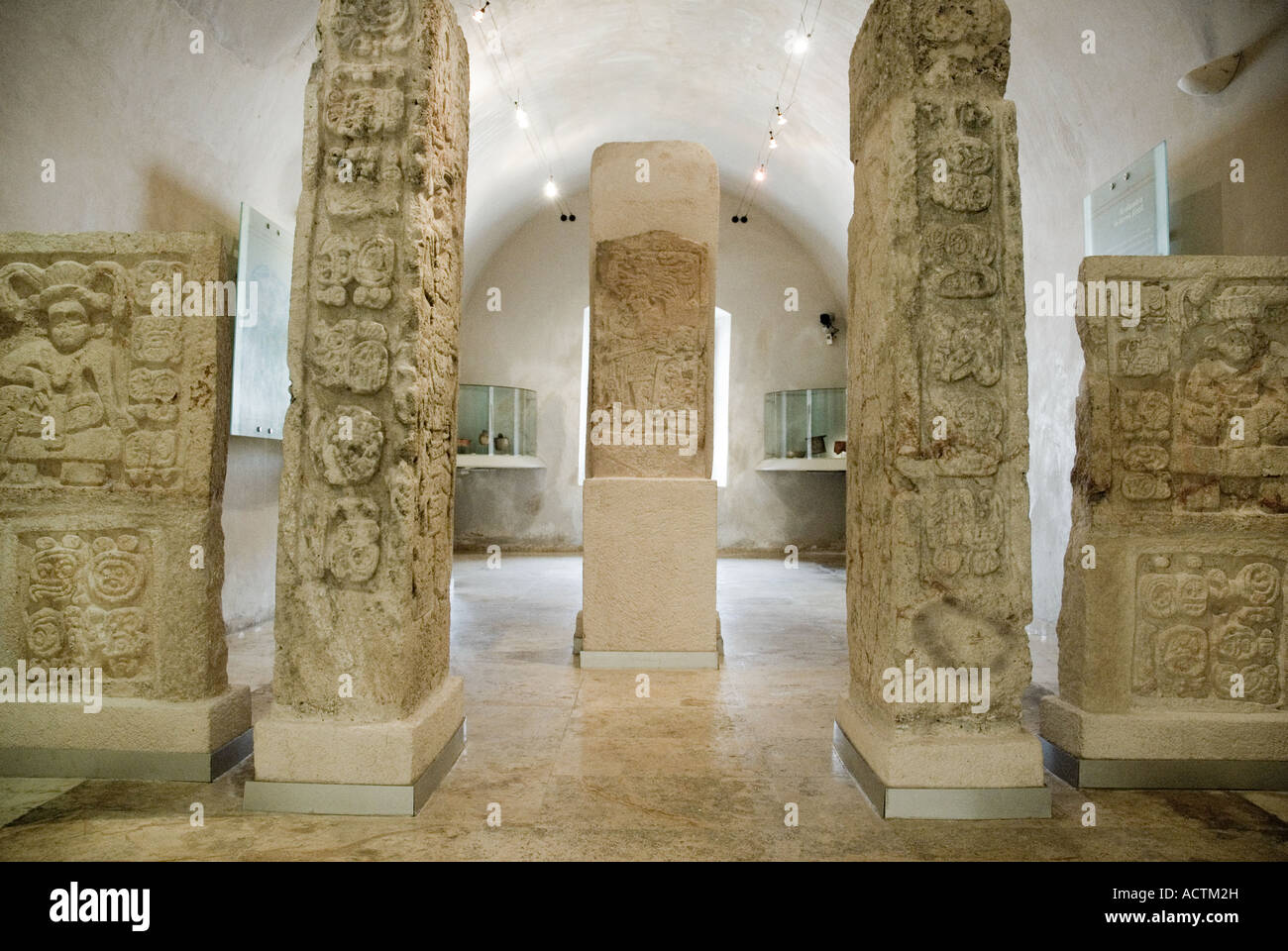 mayan old illustrated columns in museum in campeche mexico Stock Photo ...
