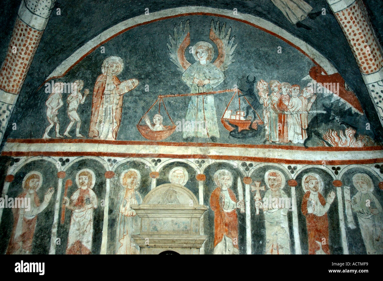 Early gothic fresco showing heavenly judgement in church St Vitus in ...