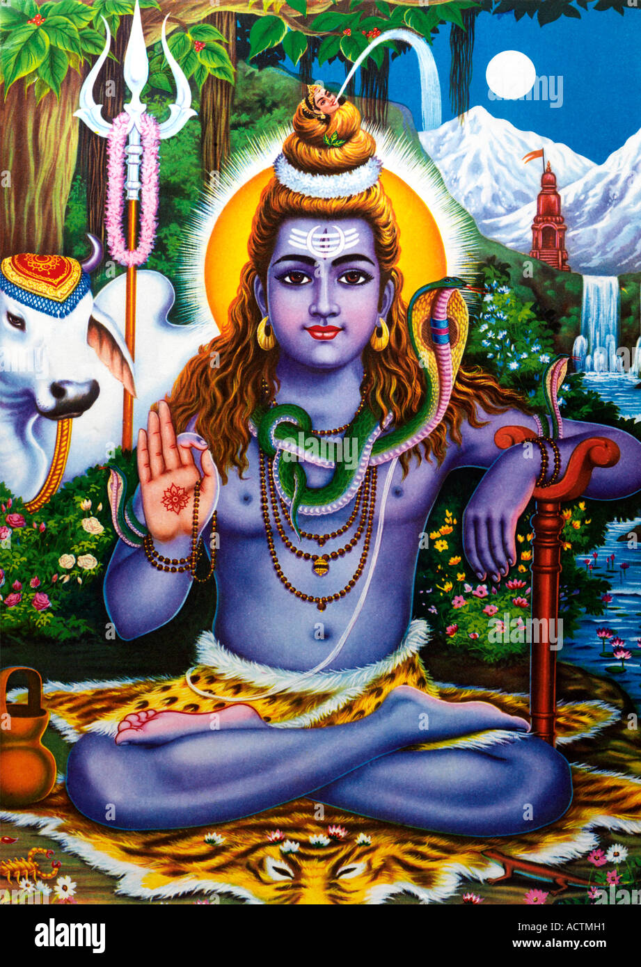 Shiva sitting on tiger rug painting hi-res stock photography and images ...