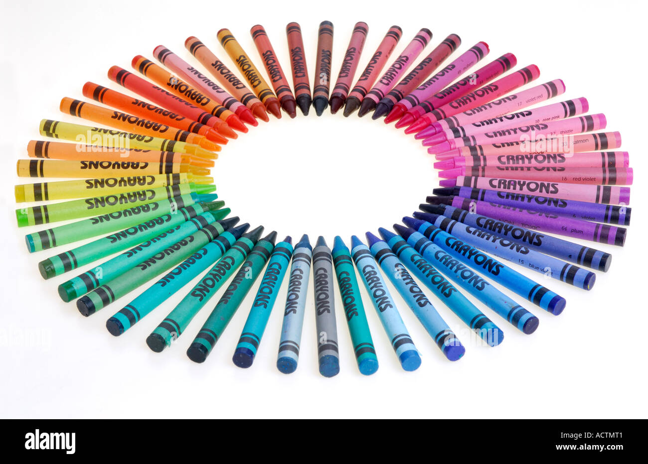Color wheel of crayons side view on white Stock Photo - Alamy