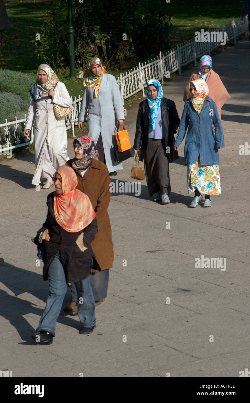 Istanbul Turkey veiled Turkish women in front of the Blue Mosque Stock ...