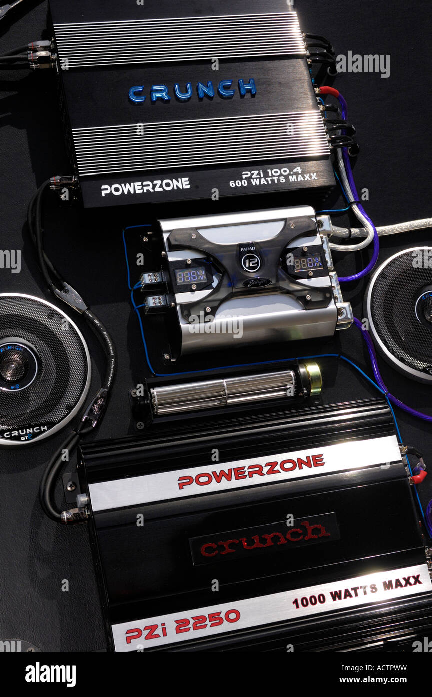 Powerful auto audio system Crunch with Powerzone amplifiers Stock Photo ...