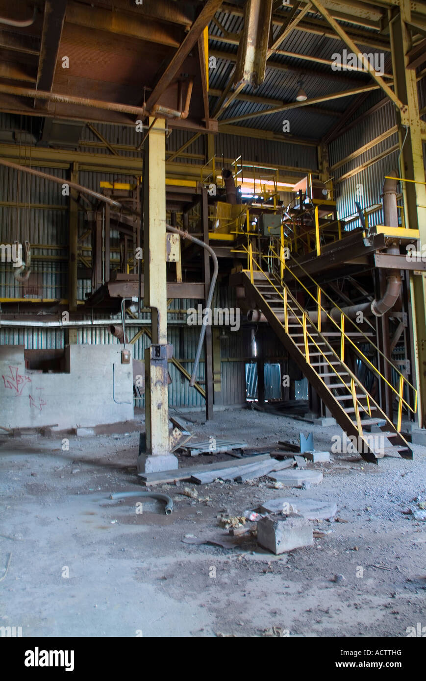 LADDER LEADING TO UPPER LEVEL OF AN OLD COPPER MINING FACTORY Stock ...