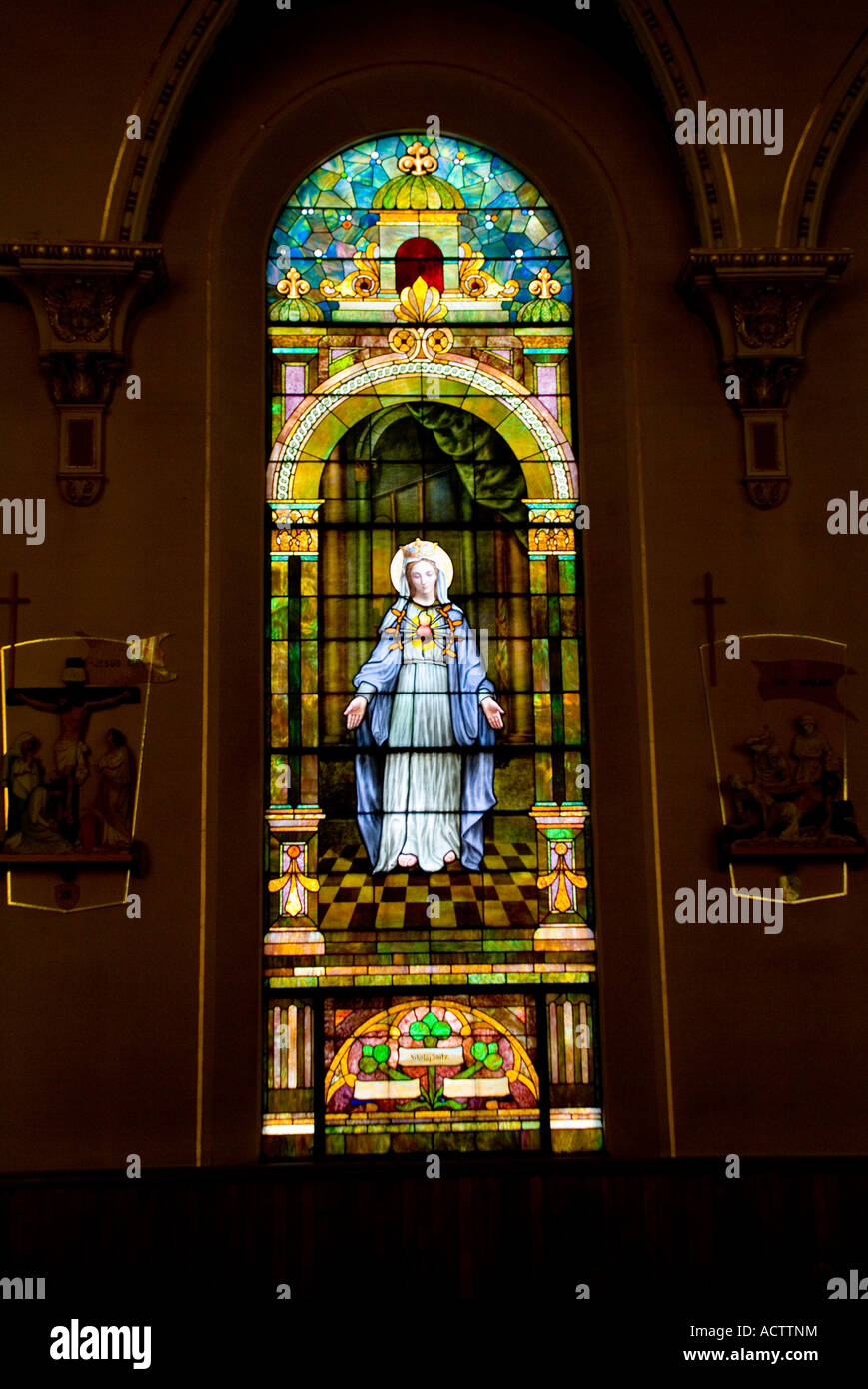 STAINED GLASS PHOTO OF ST MARY ON A WINDOW OF ST JOSEPH'S CHURCH IN ...