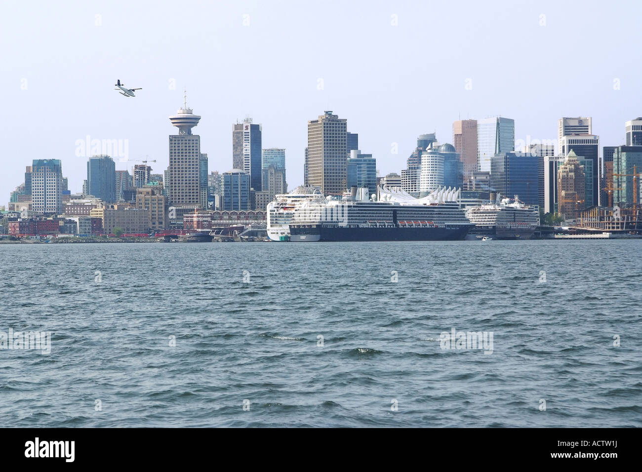 VIEW OF CANADA PLACE PIERS DOWNTOWN VANCOUVER FROM SEA SIDE SHOWING TWO ...