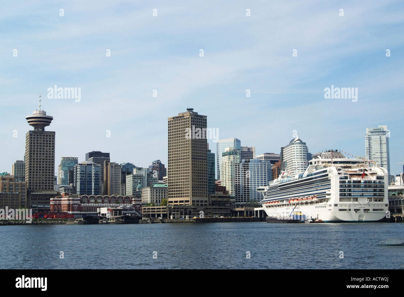 HORIZONTAL VIEW OF CANADA PLACE VANCOUVER PIERS WITH HIGH RISING ...