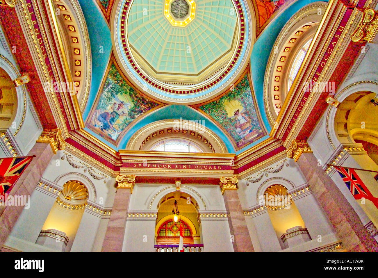 INSIDE VIEW OF DOME AND HALL IN PARLIAMENT HOUSE AT VICTORIA ISLAND, BC ...
