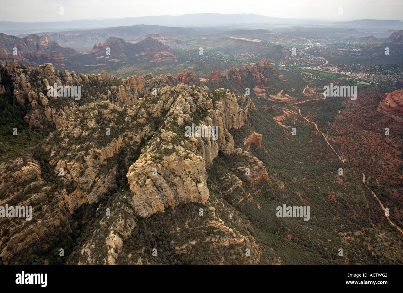 Aerial view of Sedona and red rock formations Sedona Arizona Stock ...