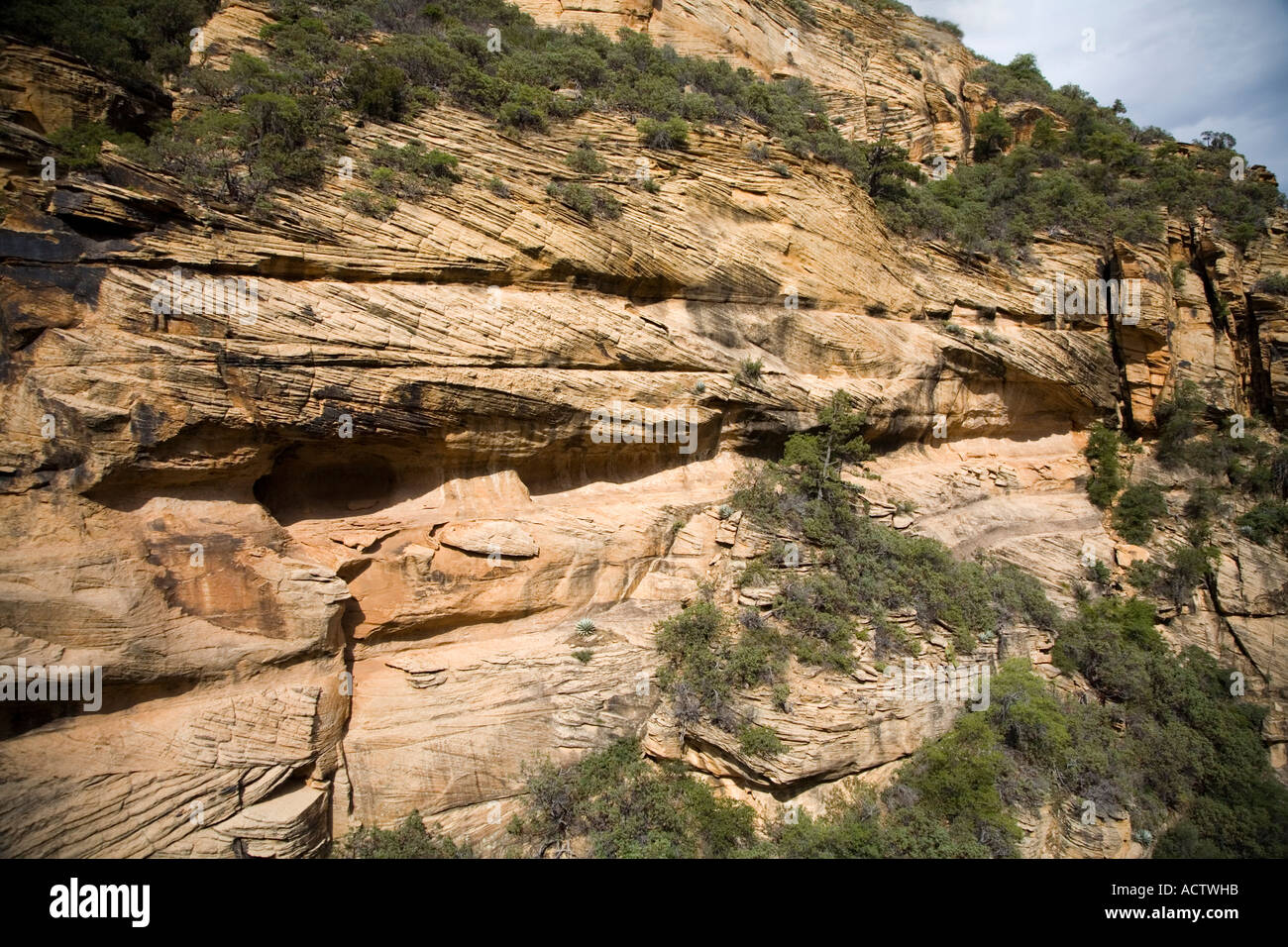 Aerial view of Sinagua Indian caves in rock formations Sedona Arizona ...