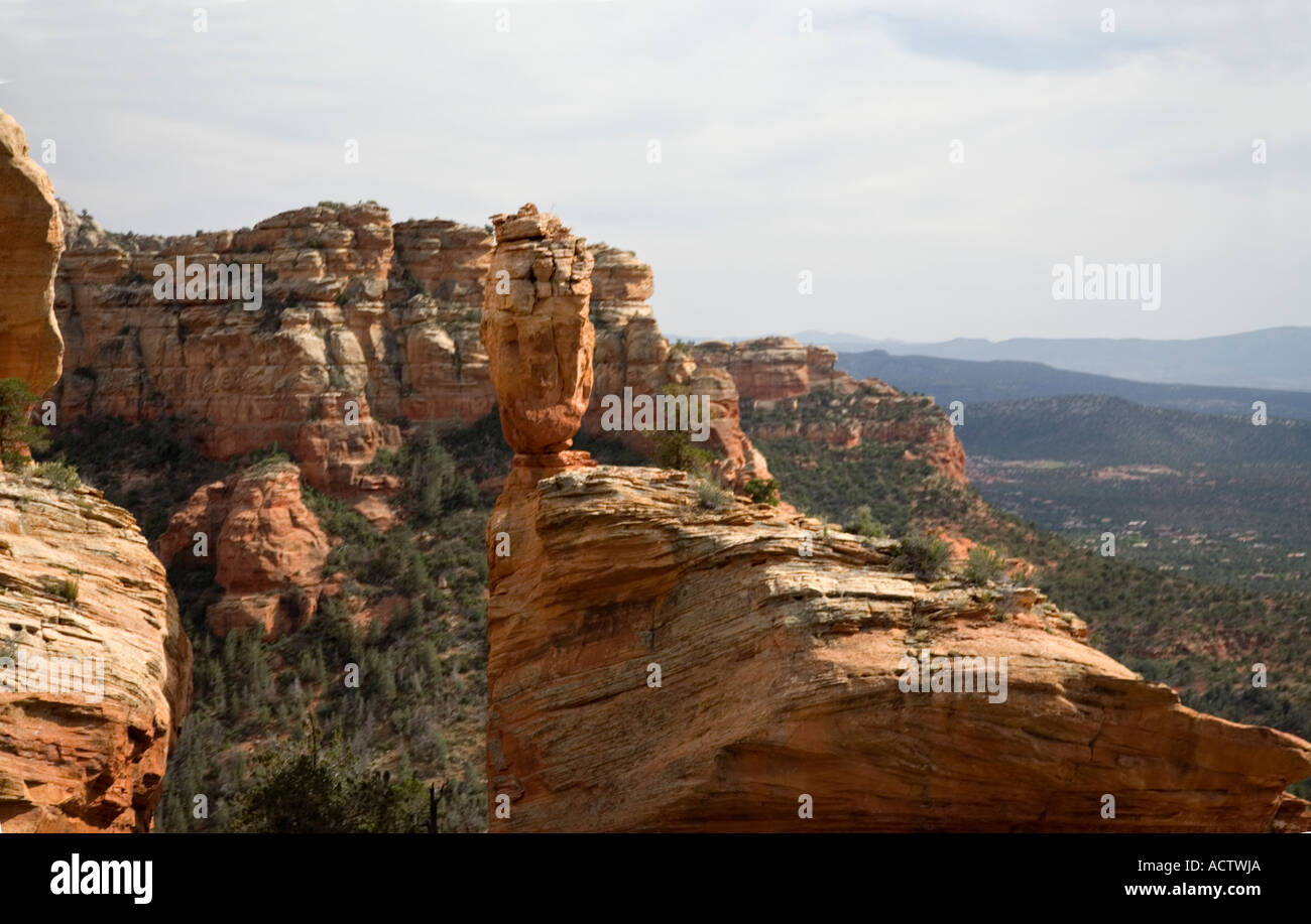 Aerial view of canyon and red rock formations including Balanced Rock ...