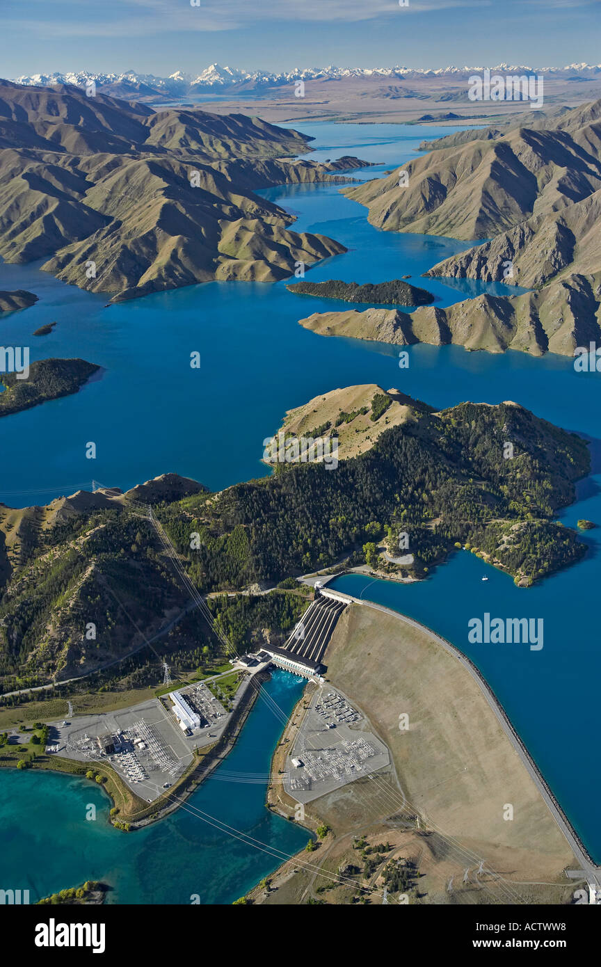Benmore Dam amd Aoraki Mt Cook Waitaki Valley North Otago South Island ...