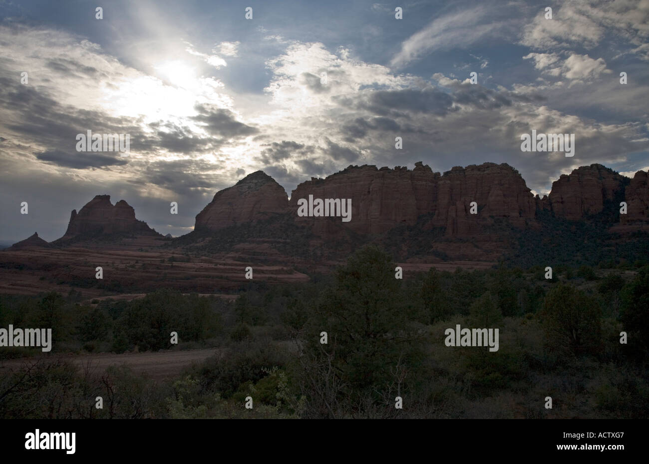 Silhouette of red rocks at dusk, Schnebly Hill Road, Oak Creek Canyon ...