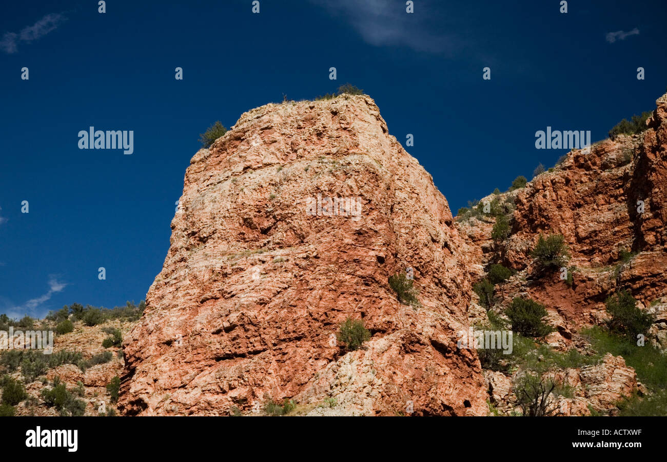 Red rock against deep blue sky, Verde Canyon wilderness as seen from ...